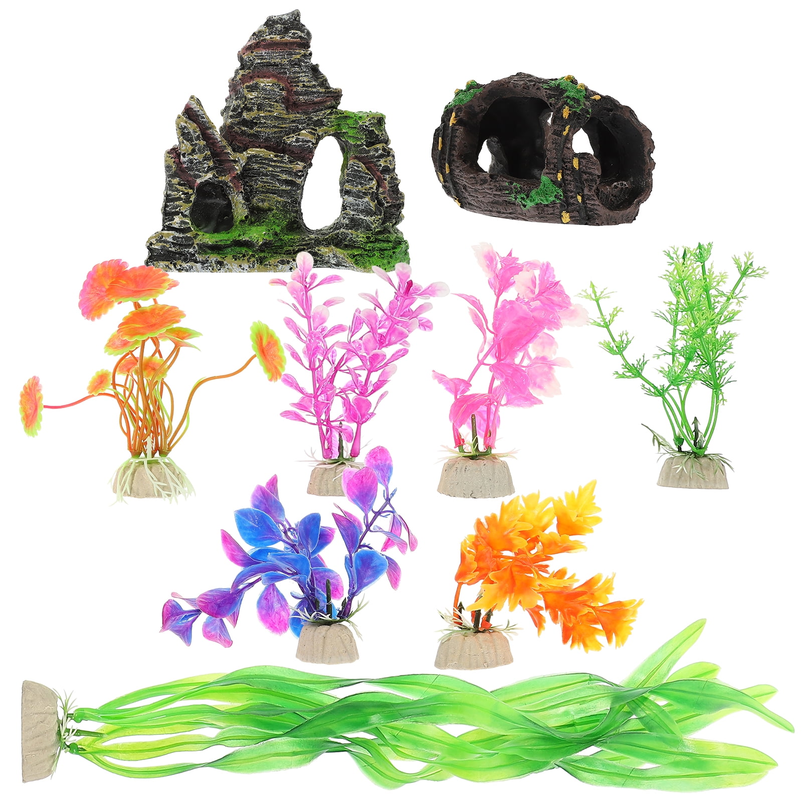 Faux Plant Aquarium Decors Plants 9 Pcs Aquatic Artificial Water Case ...