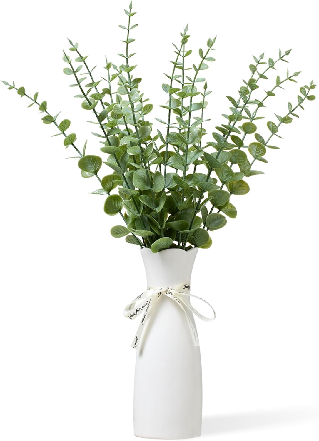 Faux Plants Indoor - Artificial Euc Stems in White Vase, Small Fake ...