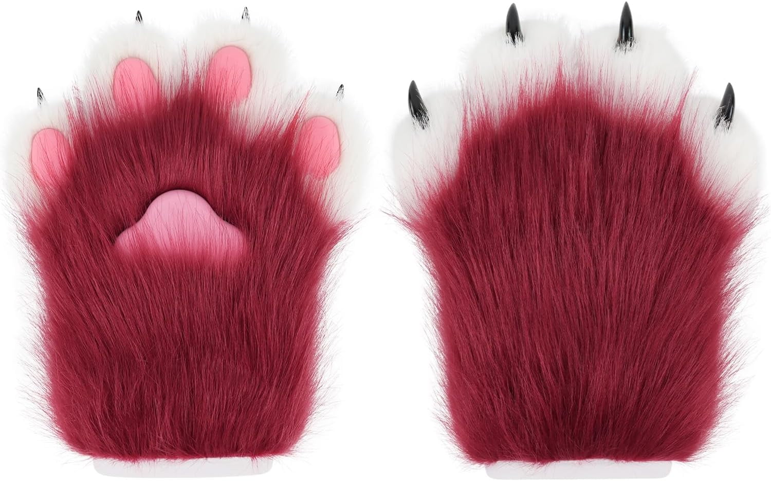 Faux Plush Furry Claw Gloves Fursuit Fox Paws Mittens Halloween Costume ...