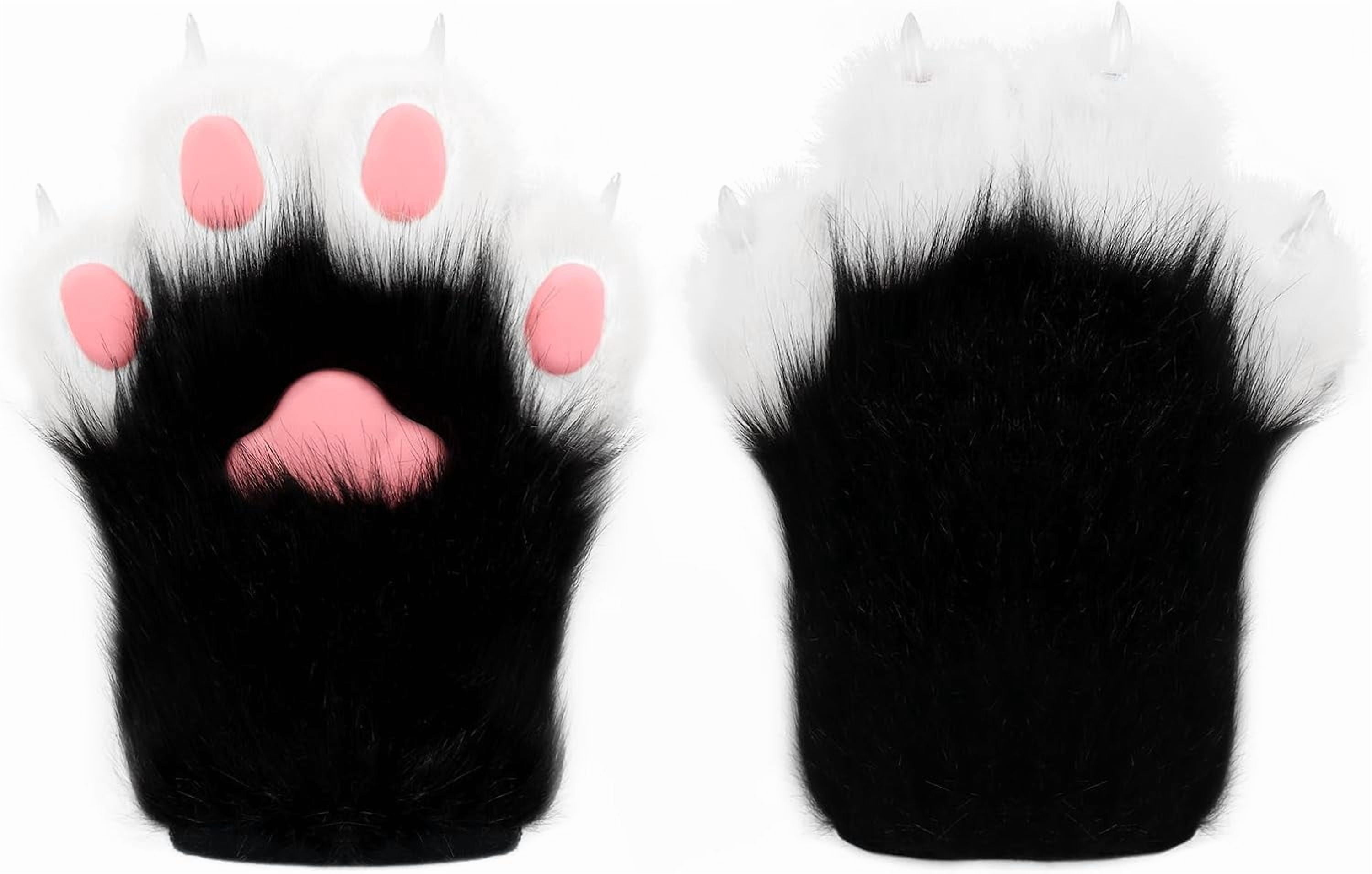 Faux Plush Furry Claw Gloves Fursuit Fox Paws Mittens Halloween Costume ...