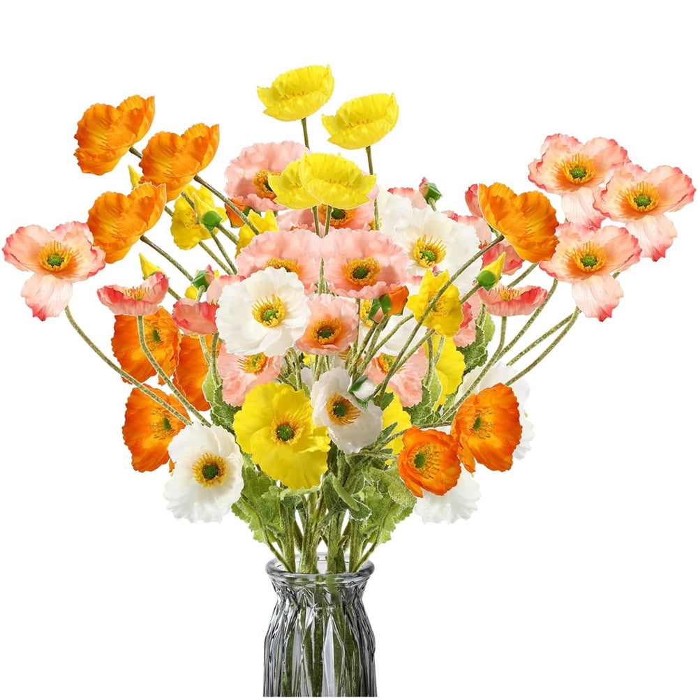 Faux Poppy Silk Flowers,Artificial Poppy Flowers,Poppy Bouquet with ...