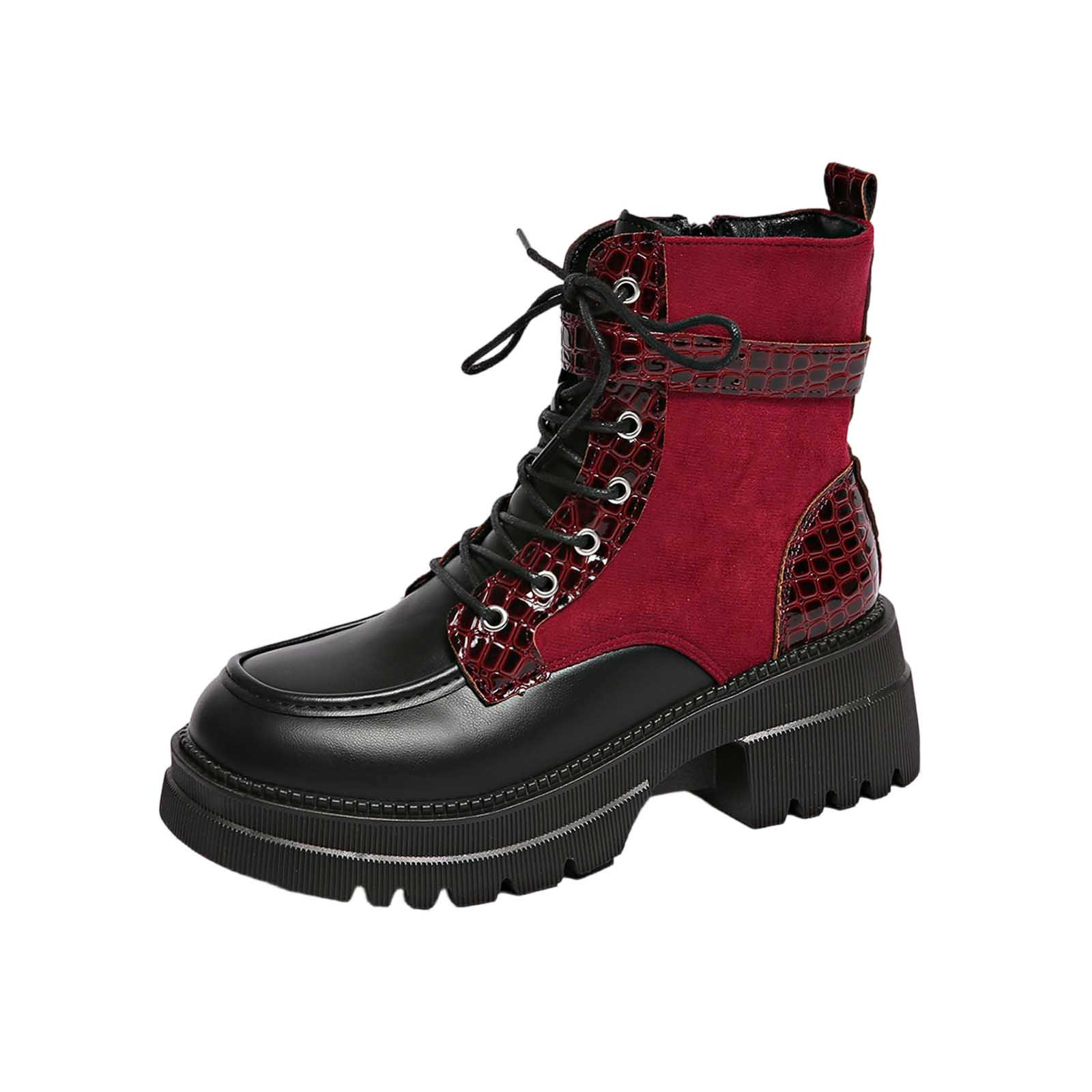 Faux Print Ankle Boots Chunky Sole Lace Up Booties Fashion Punk Rock ...