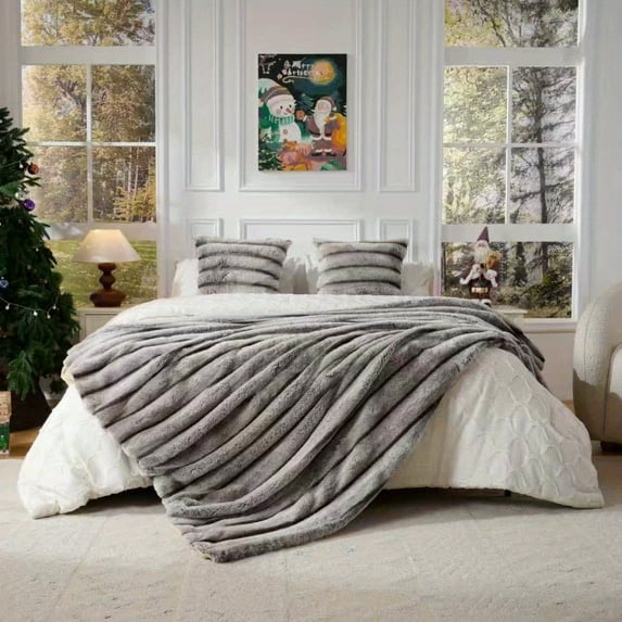 Faux Rabbit Fleece Blanket - Double Layer Thickened, King/Queen ...