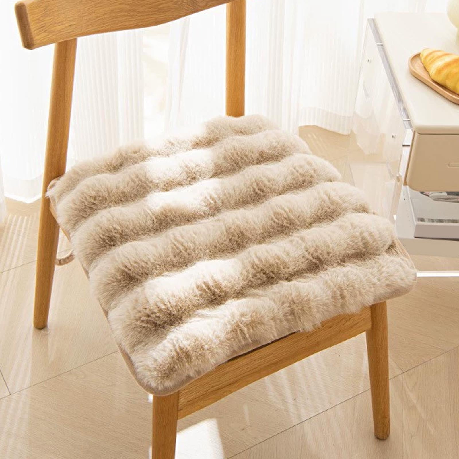 Faux Rabbit Fleece Insulated Seat Cushion, Thickened Plush Office Chair ...