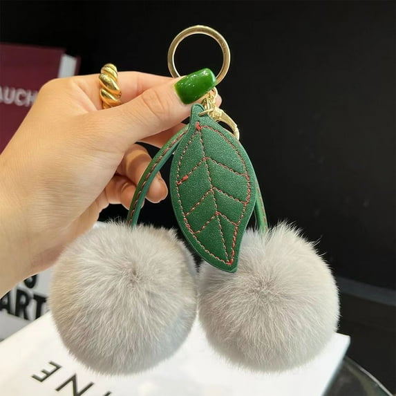 Faux Rabbit Fur Cherries Pendant Keychain | Soft Plush Simulation Fruit ...
