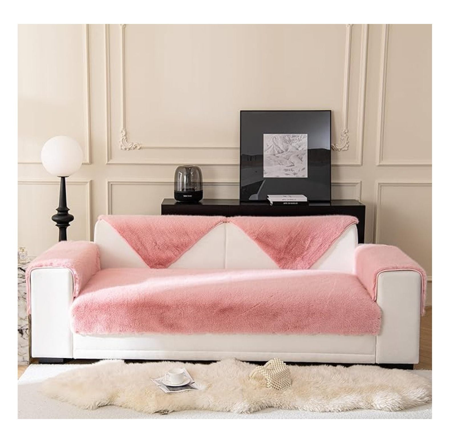 Faux Rabbit Fur Couch Cover for L Shape Sofa Cover, Fluffy Plush 1 2 3 ...