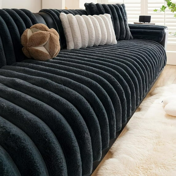 Faux Rabbit Fur Couch Sofa Cover Washable, Shaggy Fuzzy Sectional Couch ...