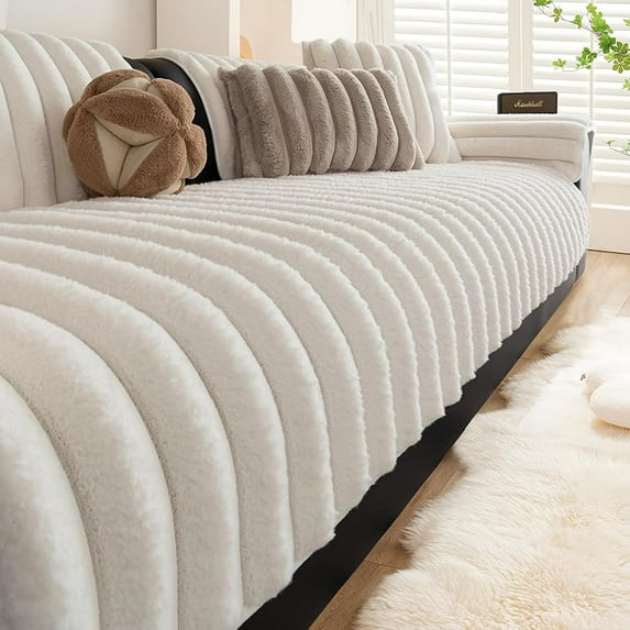 Faux Rabbit Fur Couch Sofa Cover Washable, Shaggy Fuzzy Sectional Couch ...