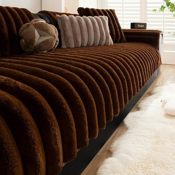 Faux Rabbit Fur Couch Sofa Cover Washable, Shaggy Fuzzy Sectional Couch ...