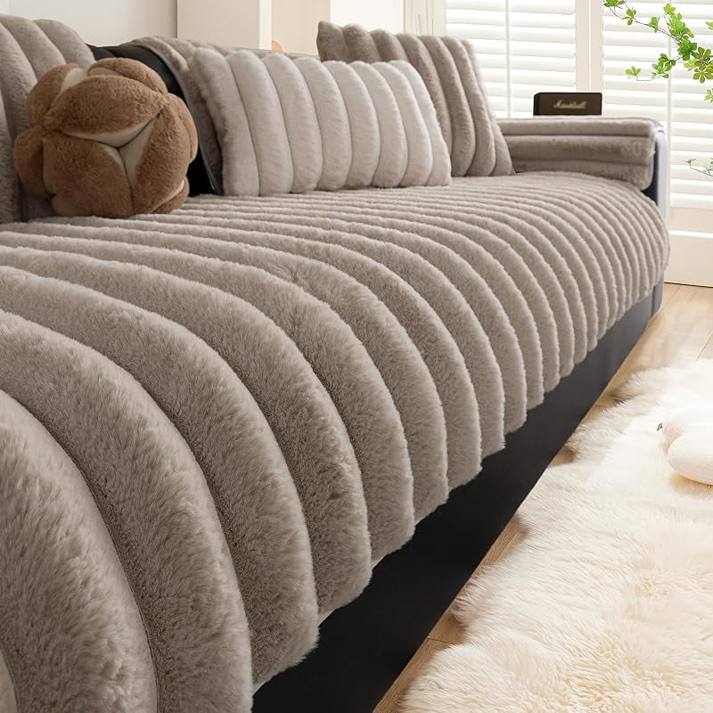 Faux Rabbit Fur Couch Sofa Cover Washable, Shaggy Fuzzy Sectional Couch ...