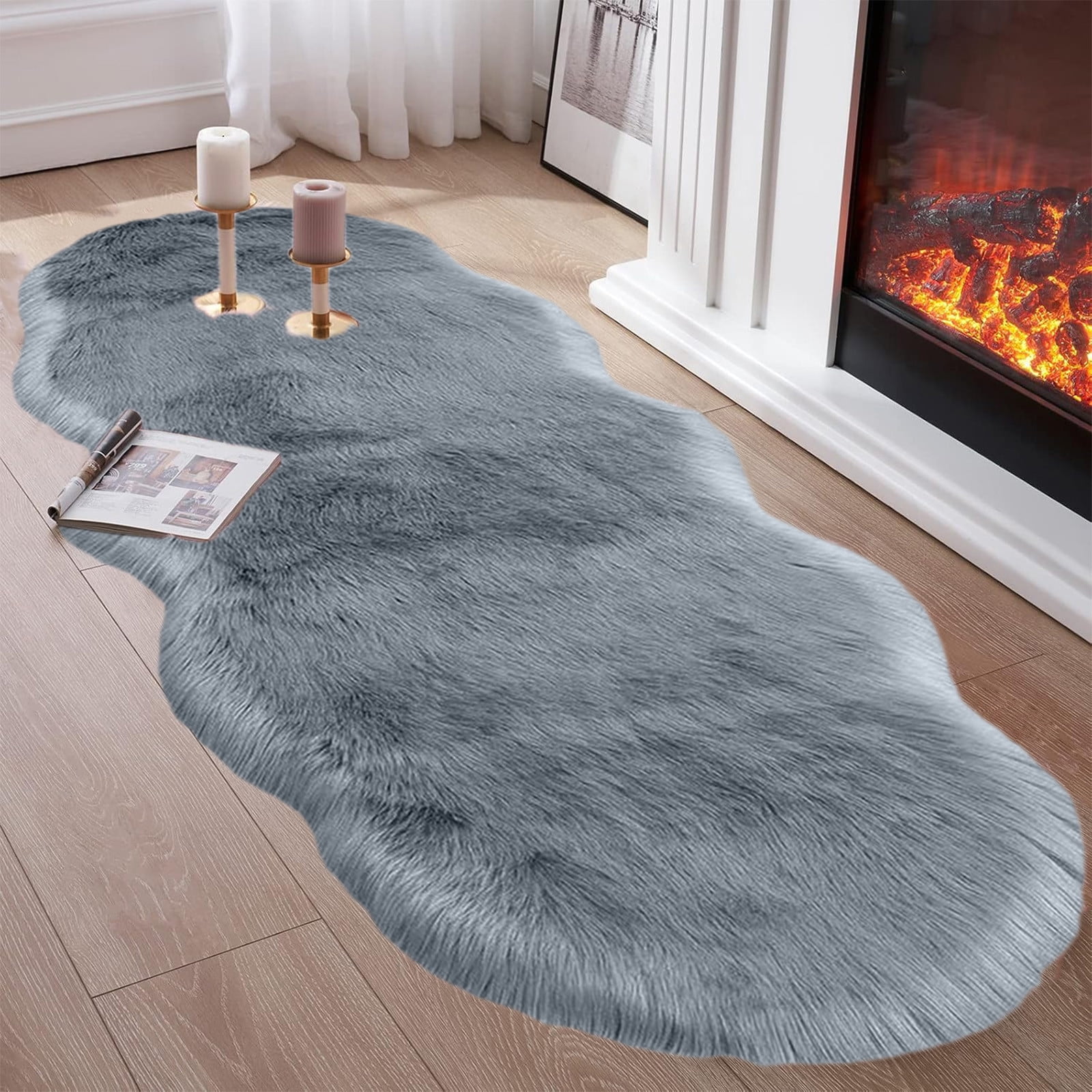 Faux Rabbit Fur Rug, 15.6x55.1in Soft Fluffy Faux Fur Runner Rug ...