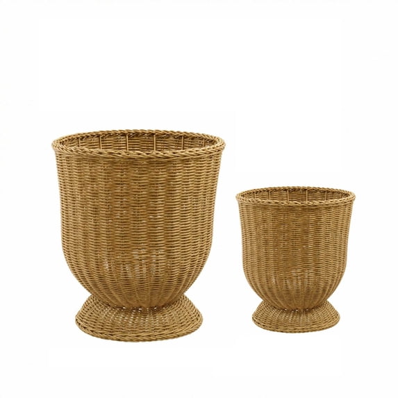 Faux Rattan Plant Pot, Rattan Wicker Urn Planter Set of 2 for Garden ...