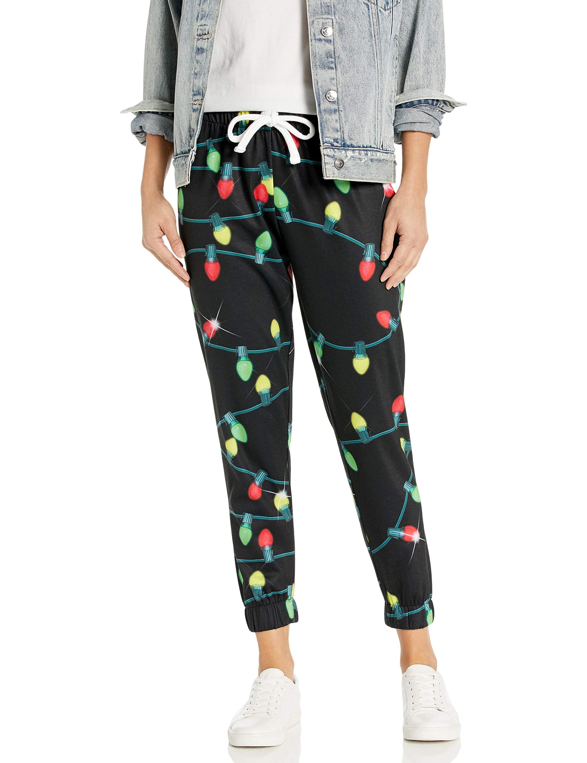 Faux Real Women's Christmas Lights Jogger Pant Drawstring Waistband and ...