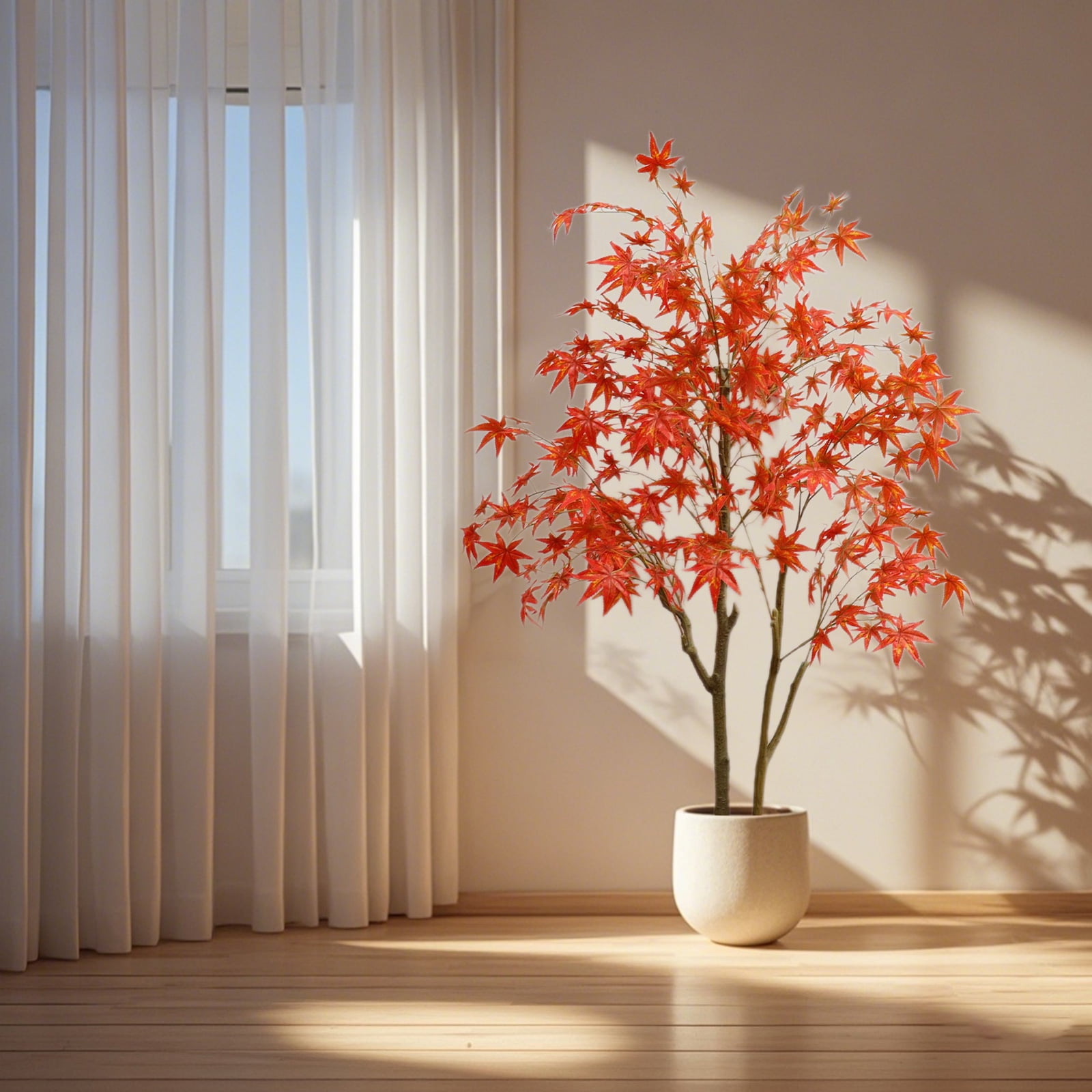 Faux Red Maple Leaves Silk Maple Tree 3.9ft/4.9ft Autumn Maple ...