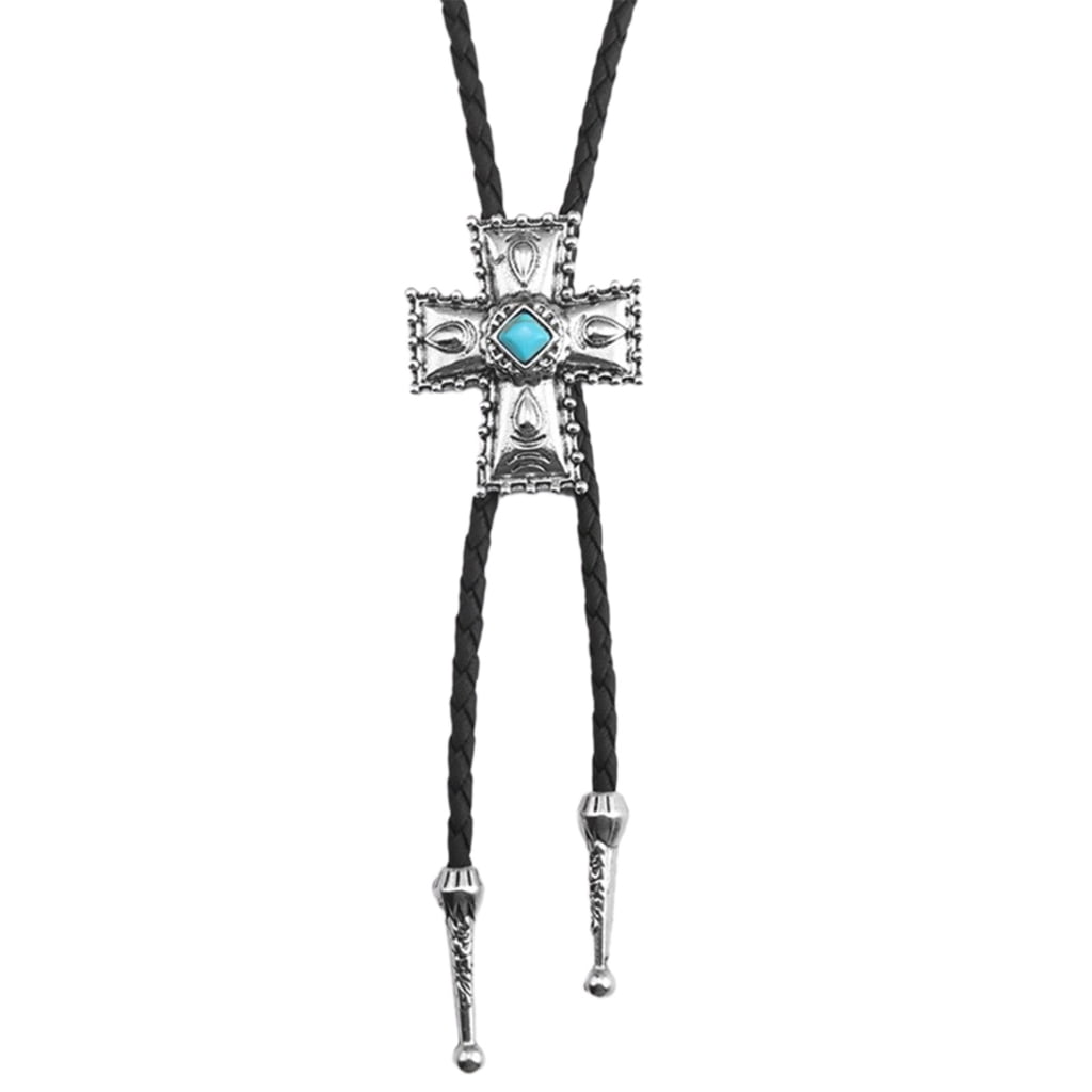 Faux Rope Lariat Necklace Cowboy Western Necktie Metal Crosses Stone ...