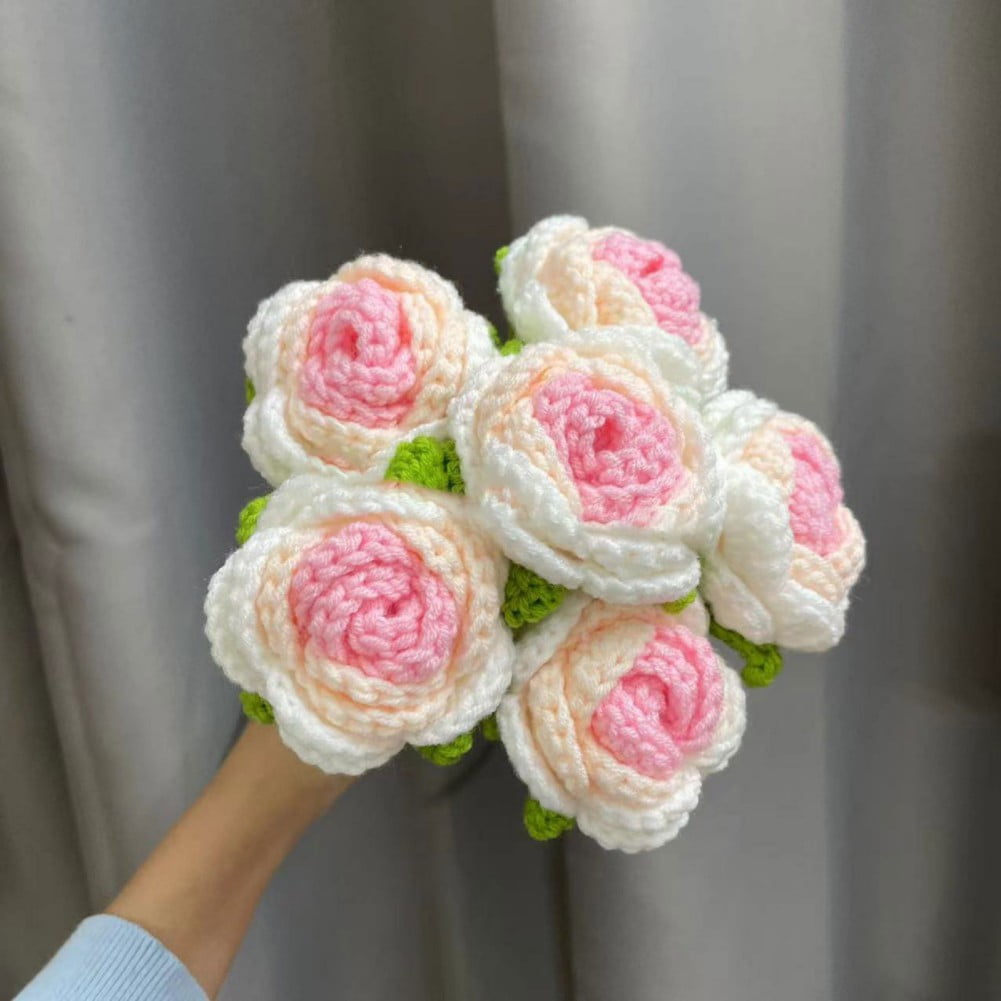 Faux Rose Crochet Flowers, 1Pcs Knitted Artificial Wool Rose Gift to ...