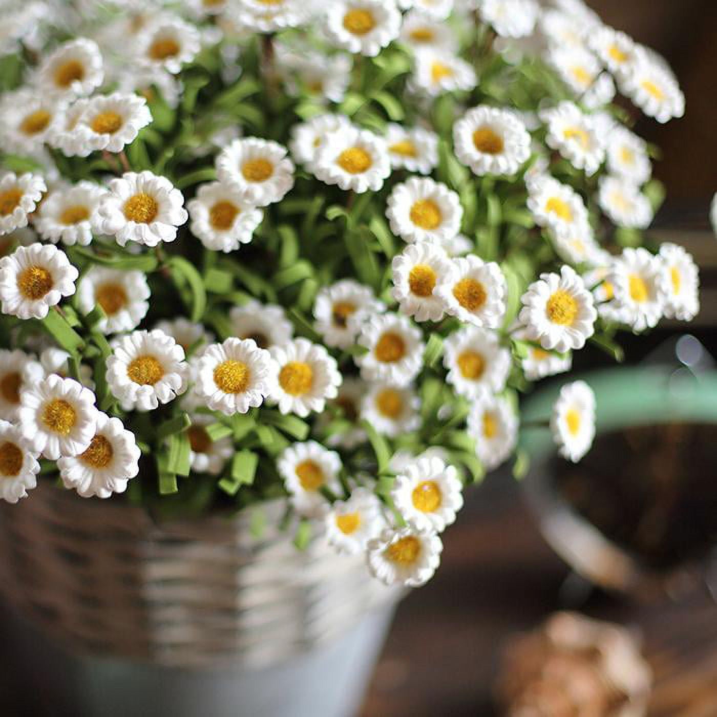 Faux Silk Artificial Flower Eco PE Small Daisy Stem Set in White 15 ...