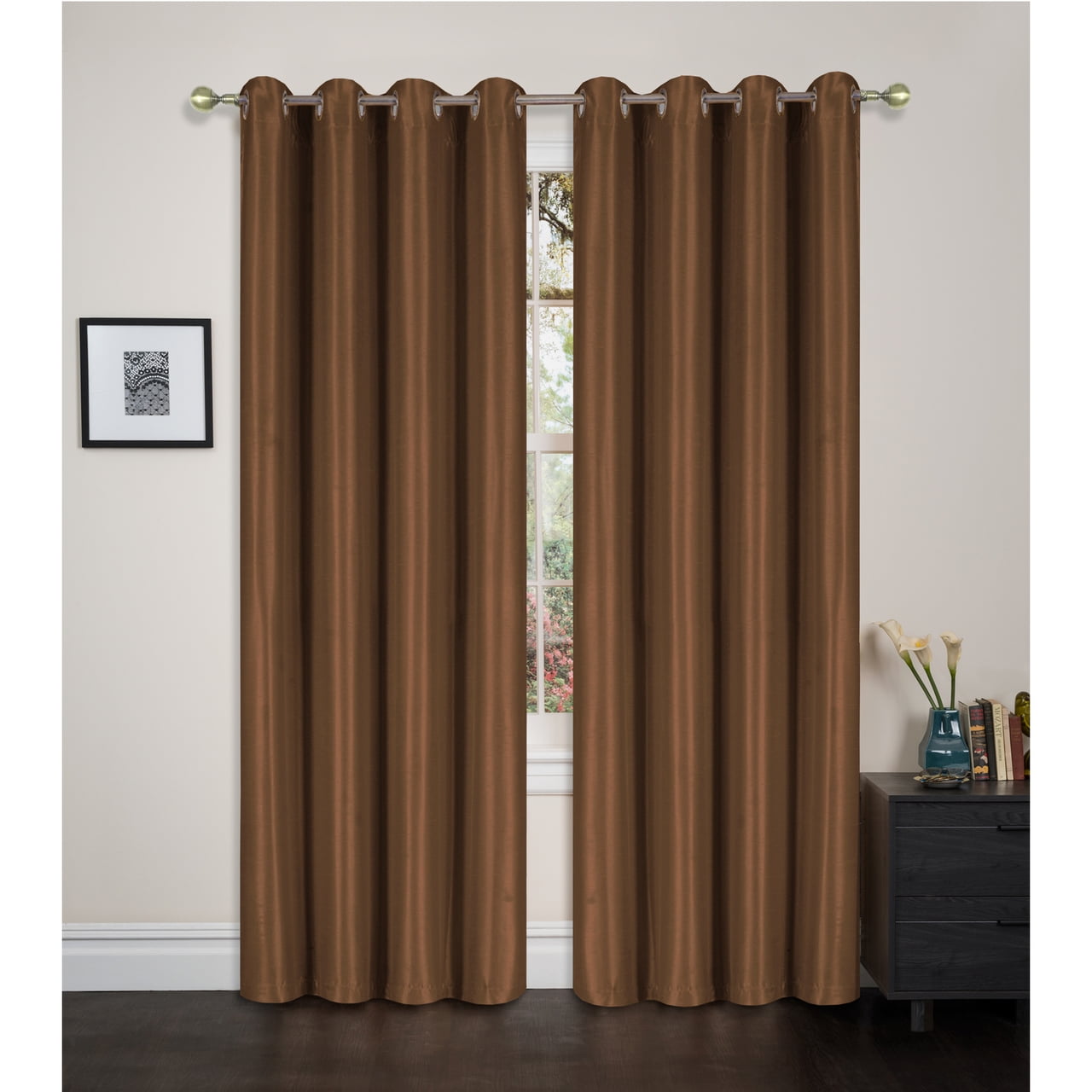 Faux Silk Blackout Room Darkening Window Curtain Panel, Grommet Thermal ...