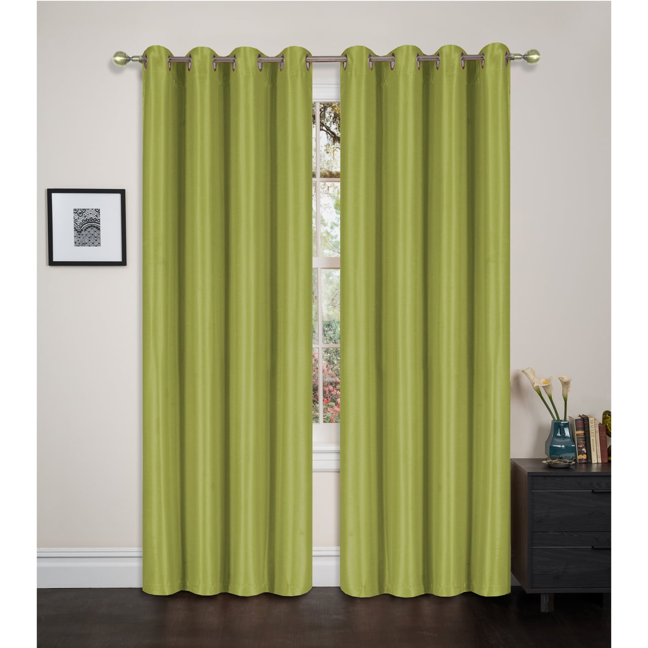 Faux Silk Blackout Room Darkening Window Curtain Panel, Grommet Thermal ...