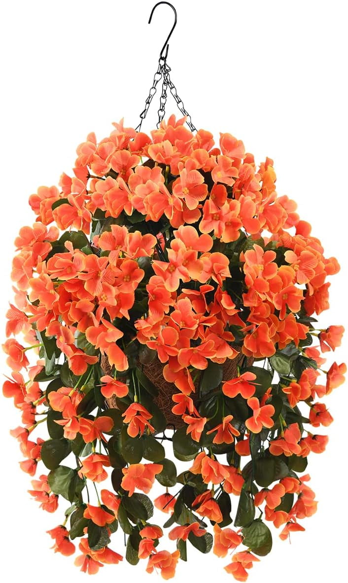 Faux Silk Orange Begonia in Planter for Fall Autumn Decor,Artificial ...
