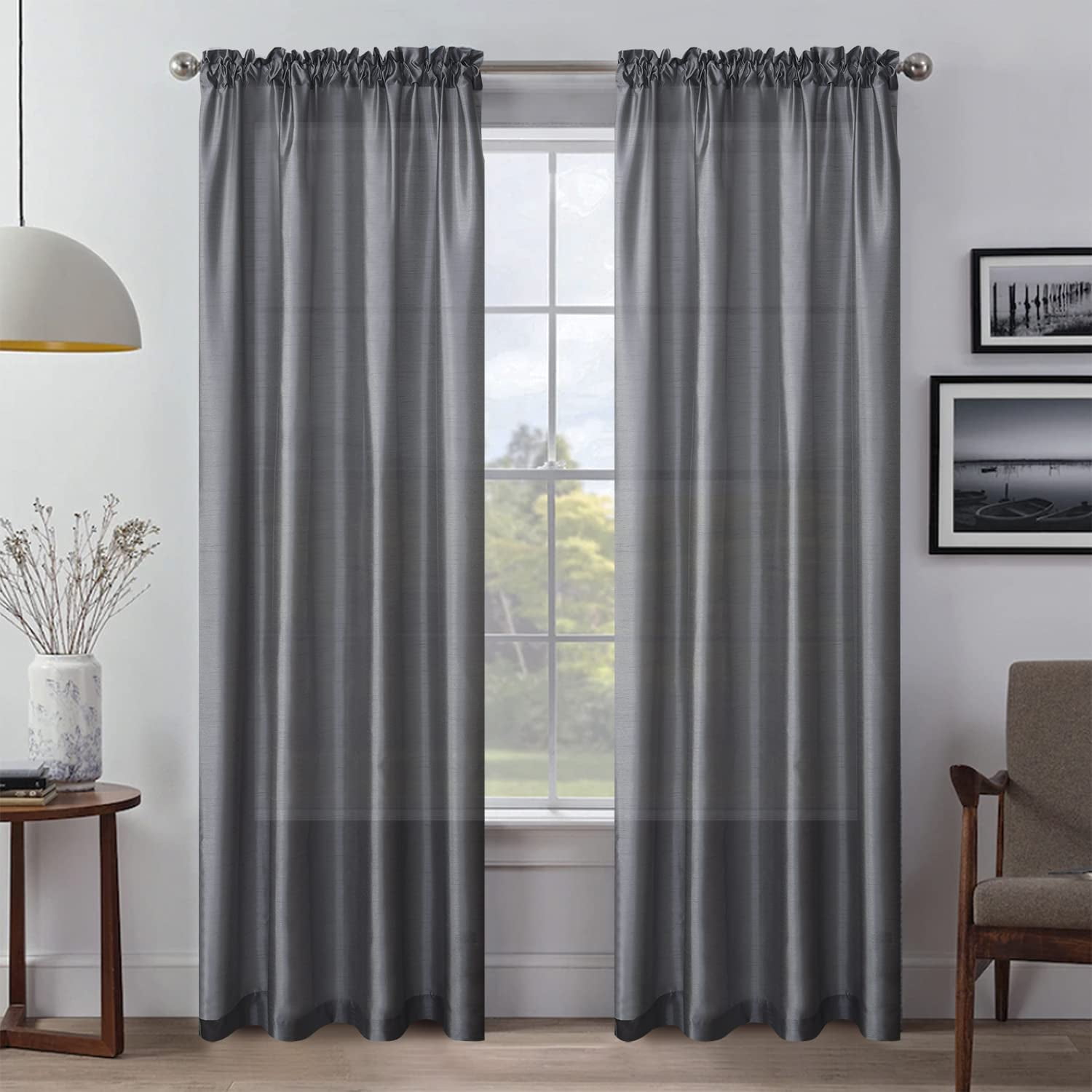Faux Silk Stain Curtains with Rod Pocket Light Filtering Dupioni Silk ...