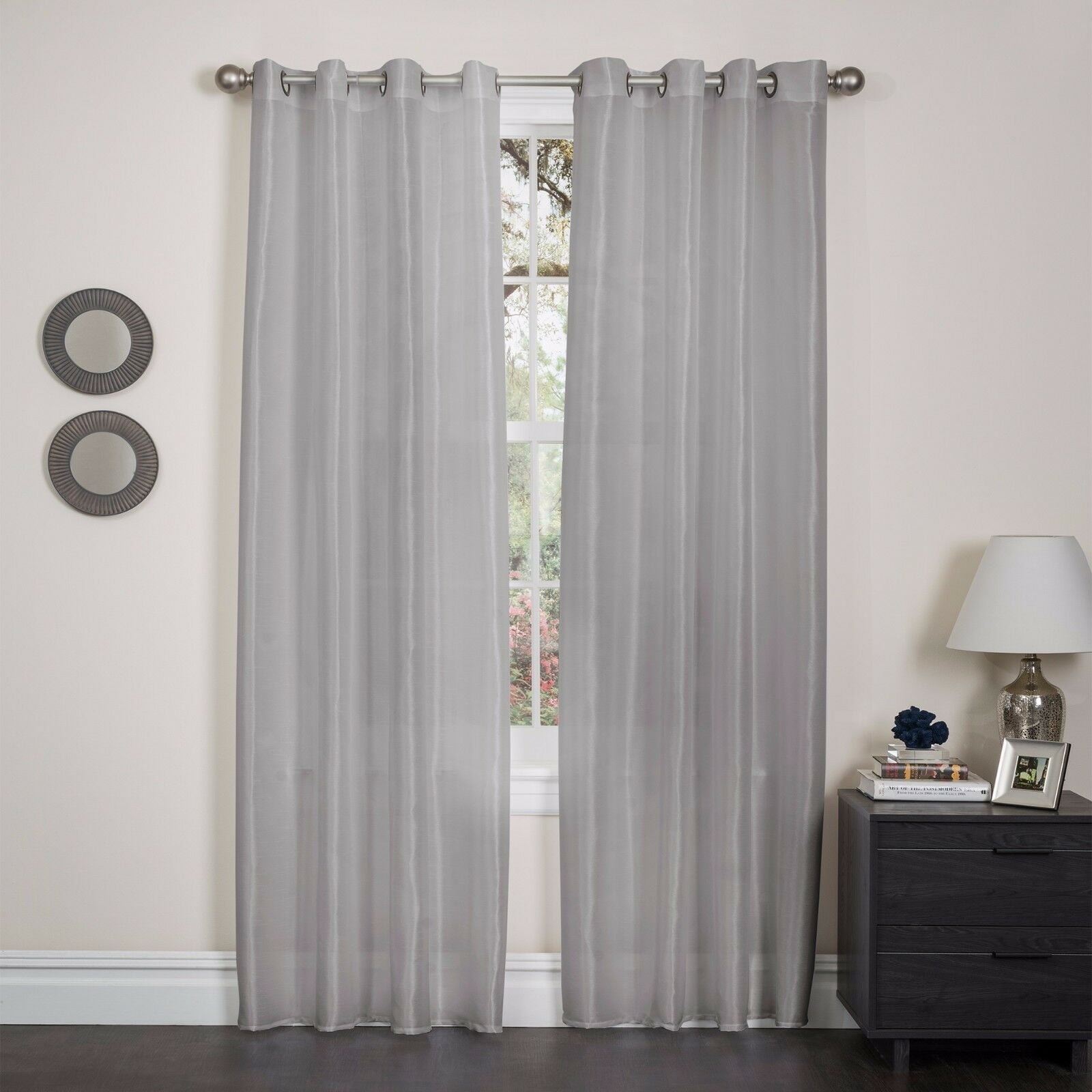 Faux Silk Window Curtain Panel, Metal Grommet, Holly, 57"x90", Solid ...