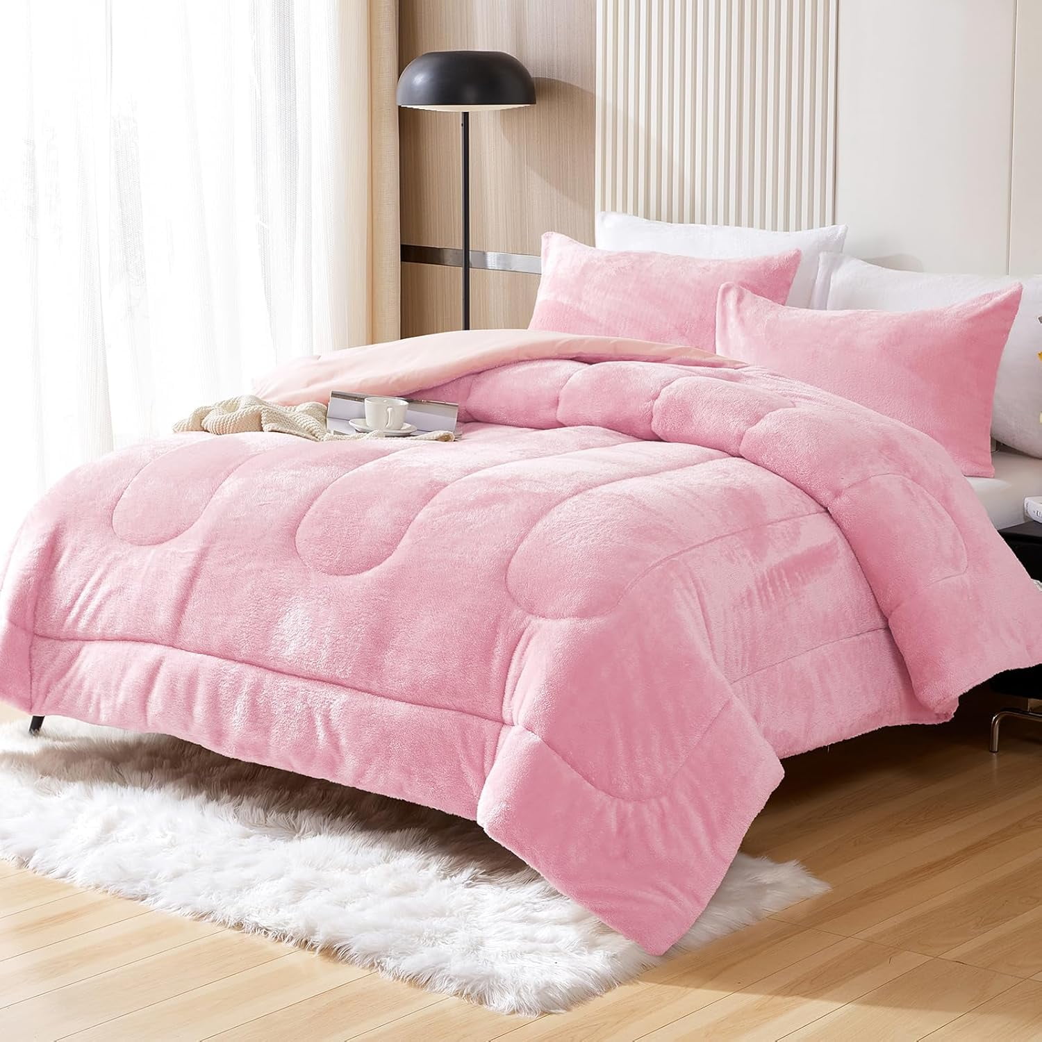 Faux Size Comforter Set, Luxury Ultra Soft Fluffy Comforter, Plush ...
