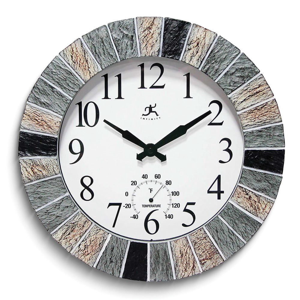 Faux Slate Stone Indoor and Outdoor Wall Clock with Thermometer ...