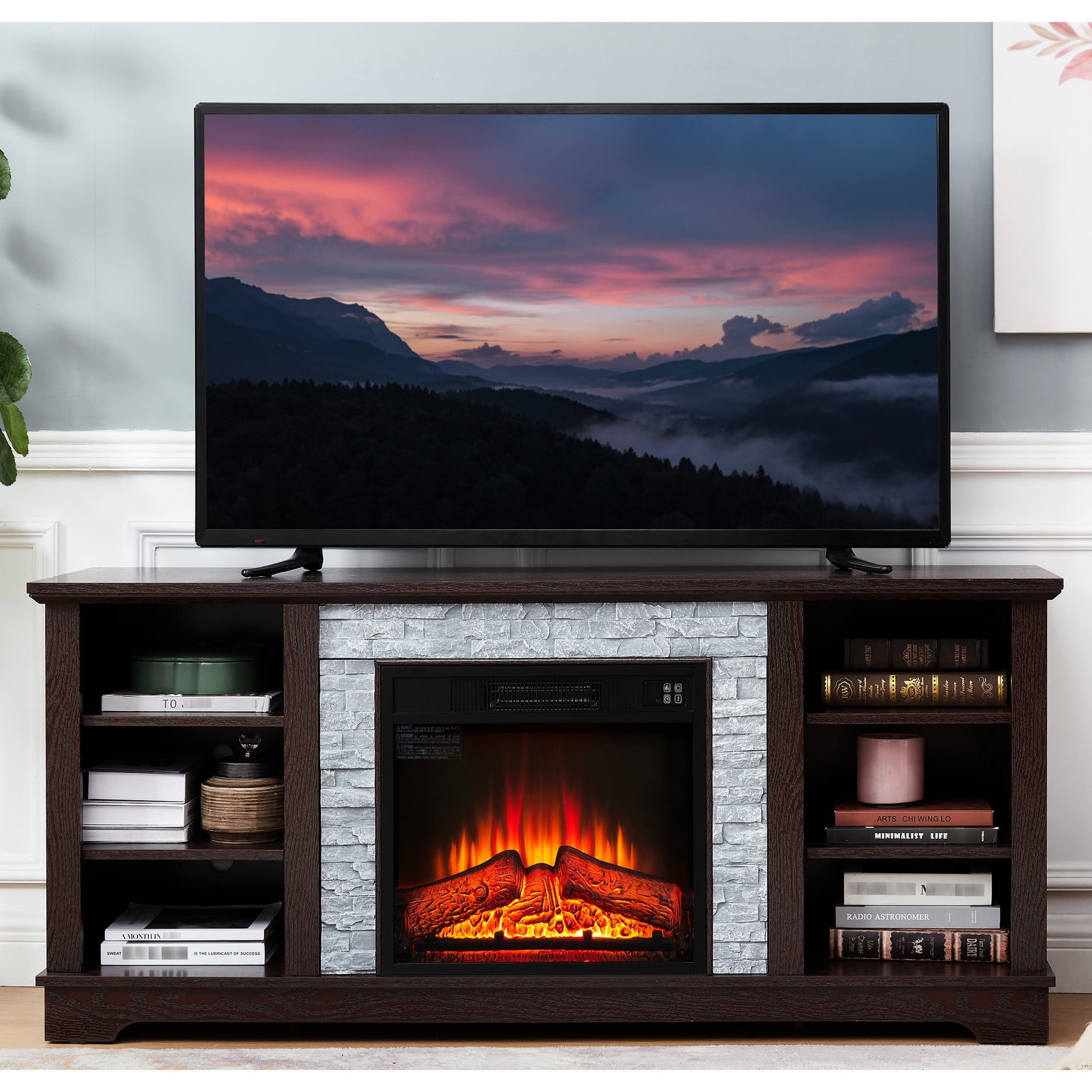 Faux Stacked Stone Fireplace Stand | Provides Storage for Consoles, DVD ...