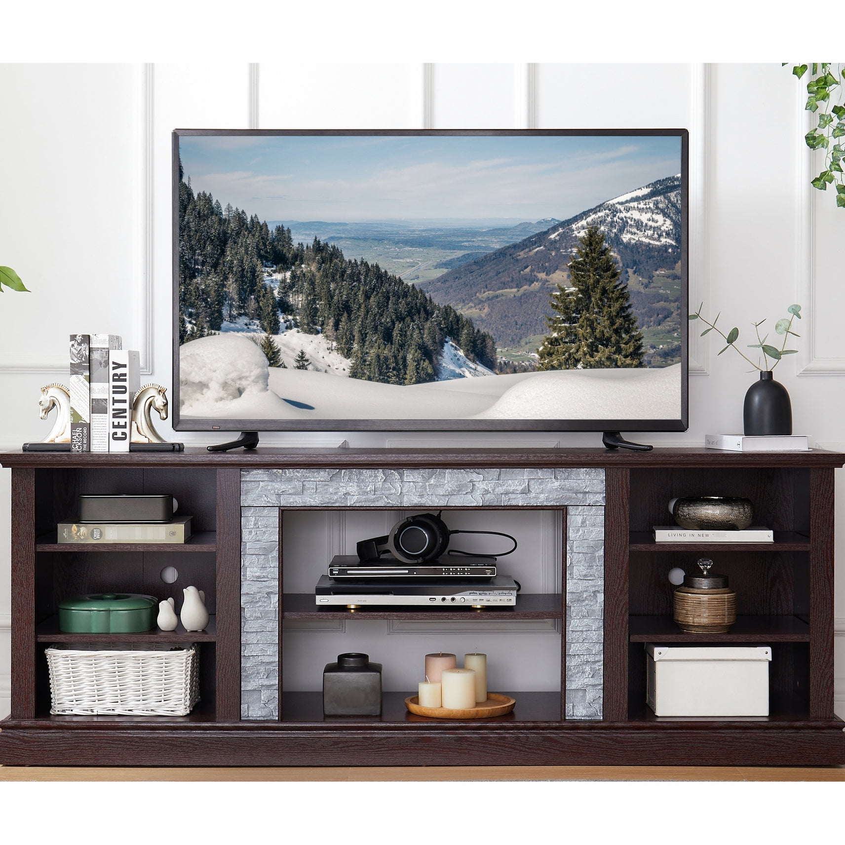 Faux Stacked Stone TV Entertainment Stand / Holds 75" TVs, Adjustable ...