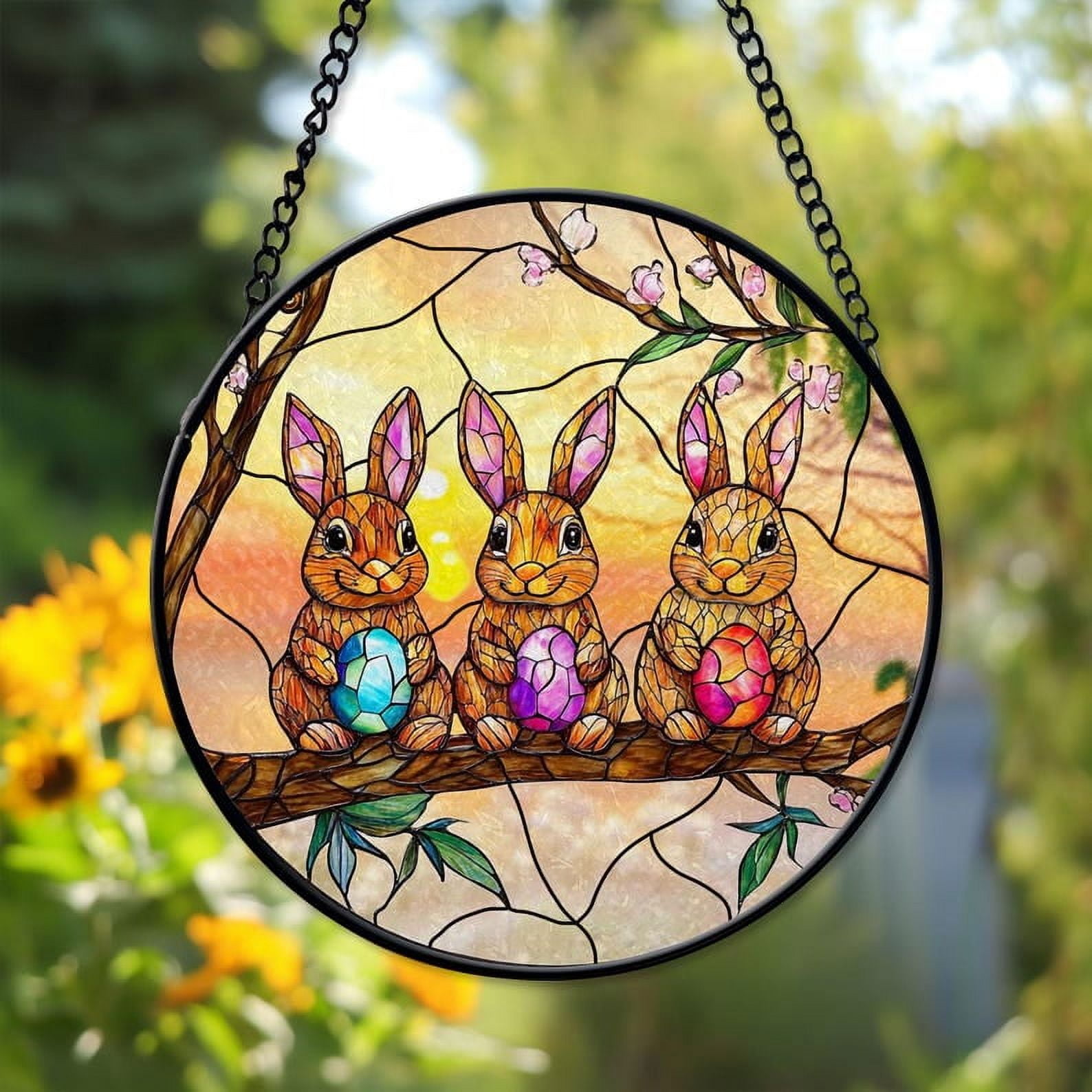 Faux Stained Glass Bunny Easter Eggs Suncatcher, Easter Bunny Window ...