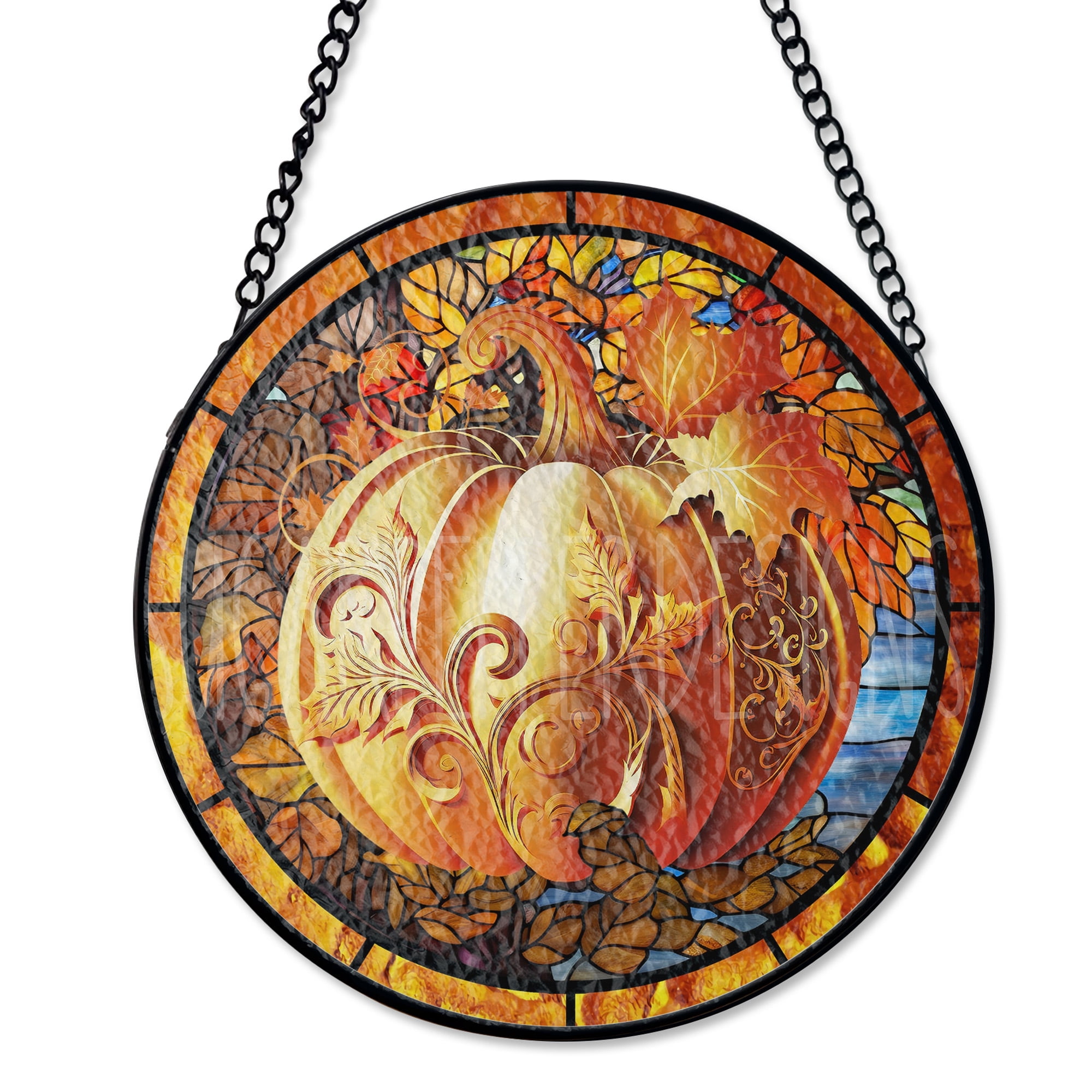 Faux Stained Glass Fall Ornamental Suncatcher Stained Glass Style UV ...