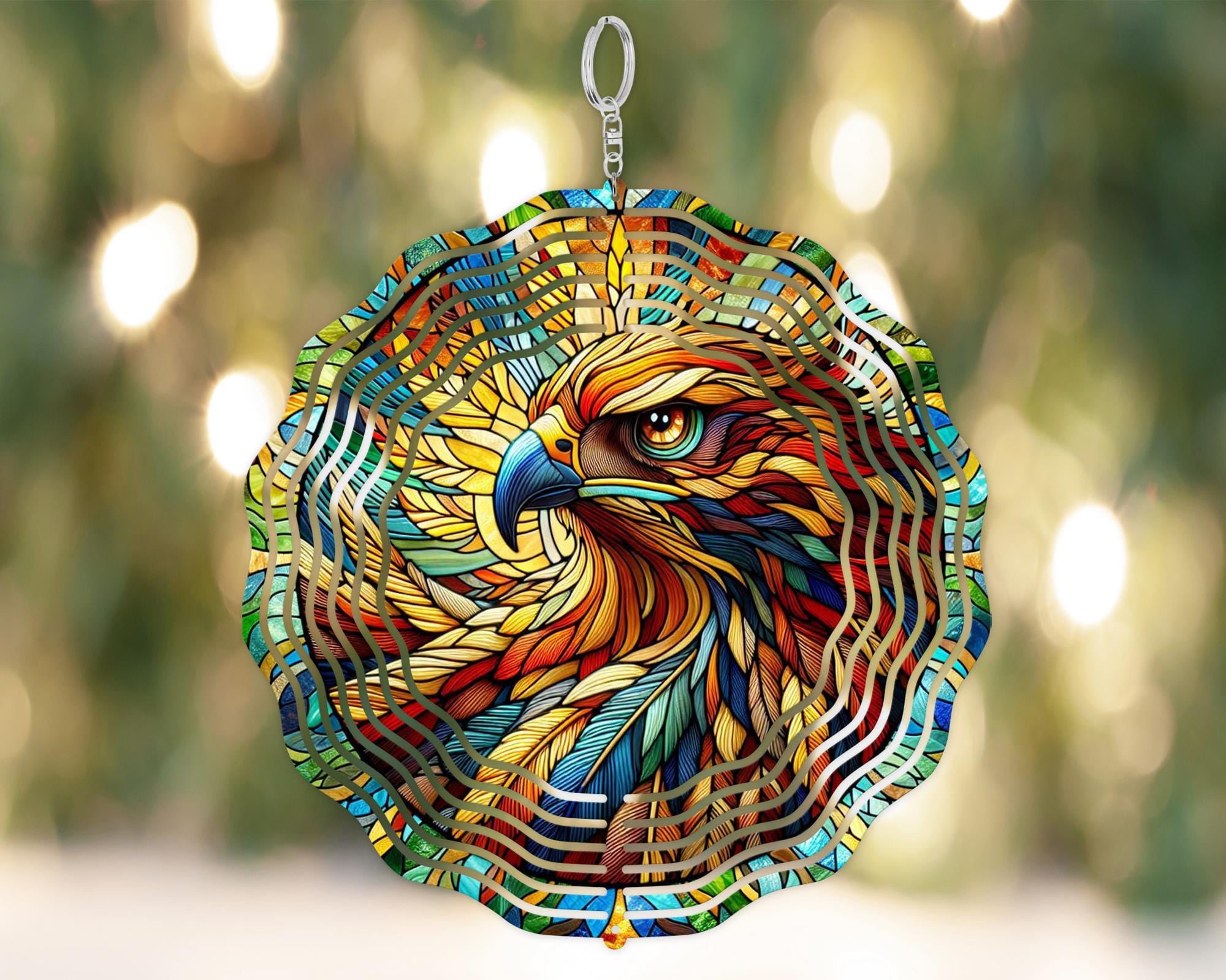Faux Stained Glass Hawk 3D Wind Spinner Kinetic Garden Yard Art ...