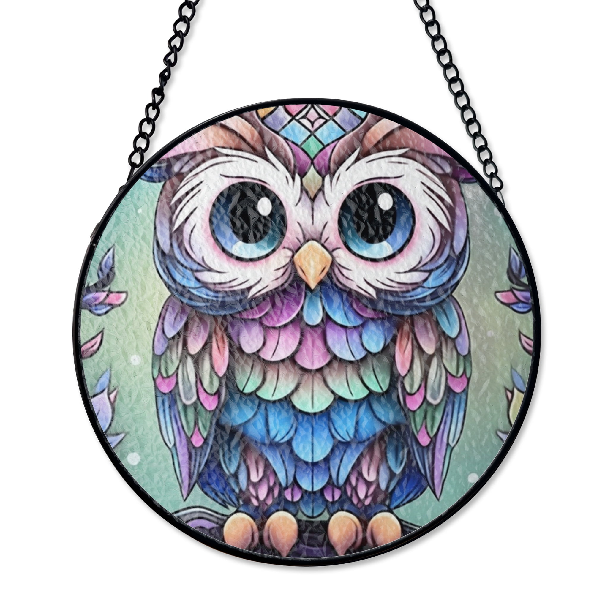 Faux Stained Glass Owl Suncatcher UV Printed Glass Nature Bird Lover ...