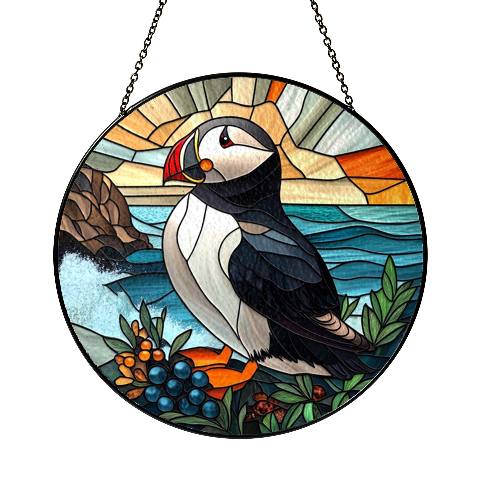 Faux Stained Glass Puffin Wall Art – Coastal Bird Decorative Metal ...