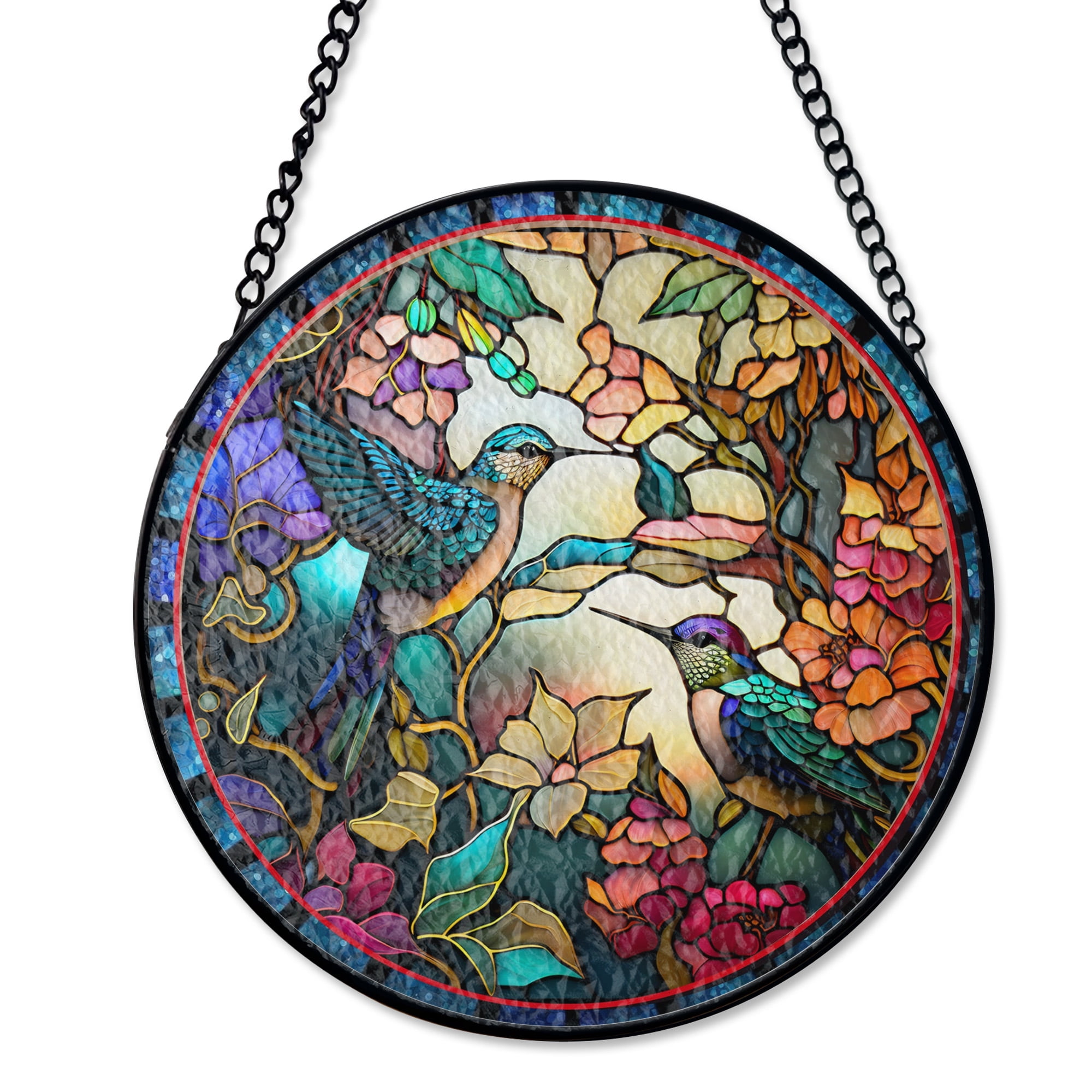 Faux Stained Glass Round Hummingbird Wreath Sign, Faux Stained Glass ...