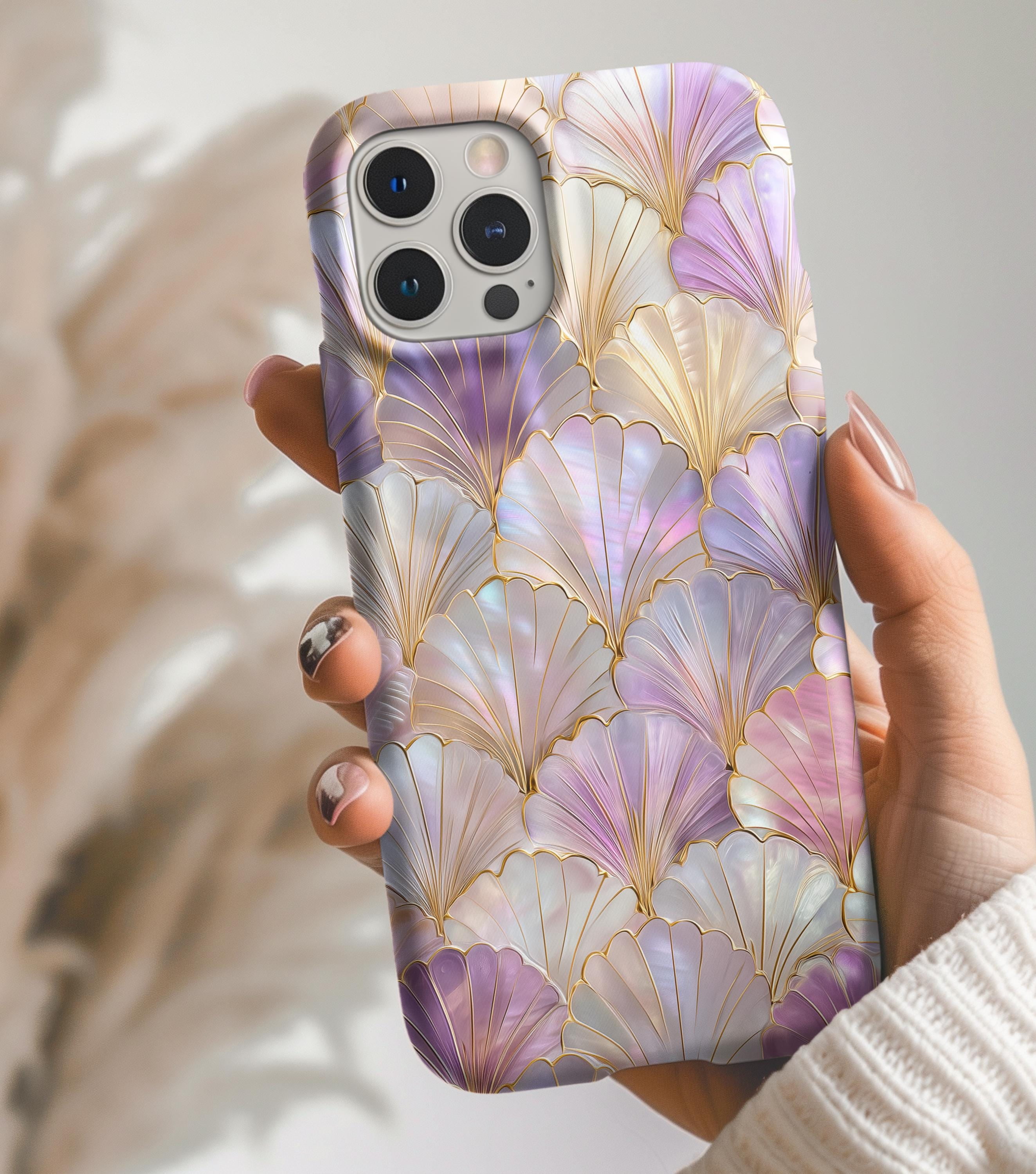 Faux Stained Glass Seashell Phone Case Coastal Mosaic iPhone 17 16 15 ...