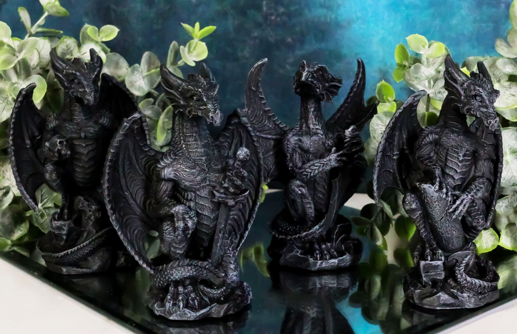 Faux Stone Fantasy Sentinel Guardian Dragons Statue Set Of 4 Dragon ...