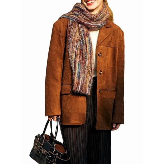 Faux Suede Jacket Women Fall Fashion Long Sleeve Button Down Winter ...