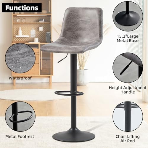 Faux Suede Leather Bar Stools Set of 2, Height Adjustable Barstools ...