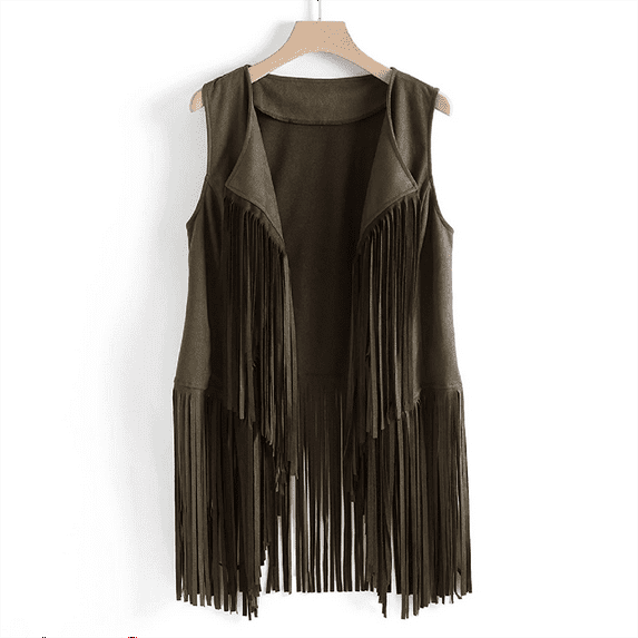Faux Suede Tassels Cardigan for Women Trendy Vest 70s Ethnic Winter ...