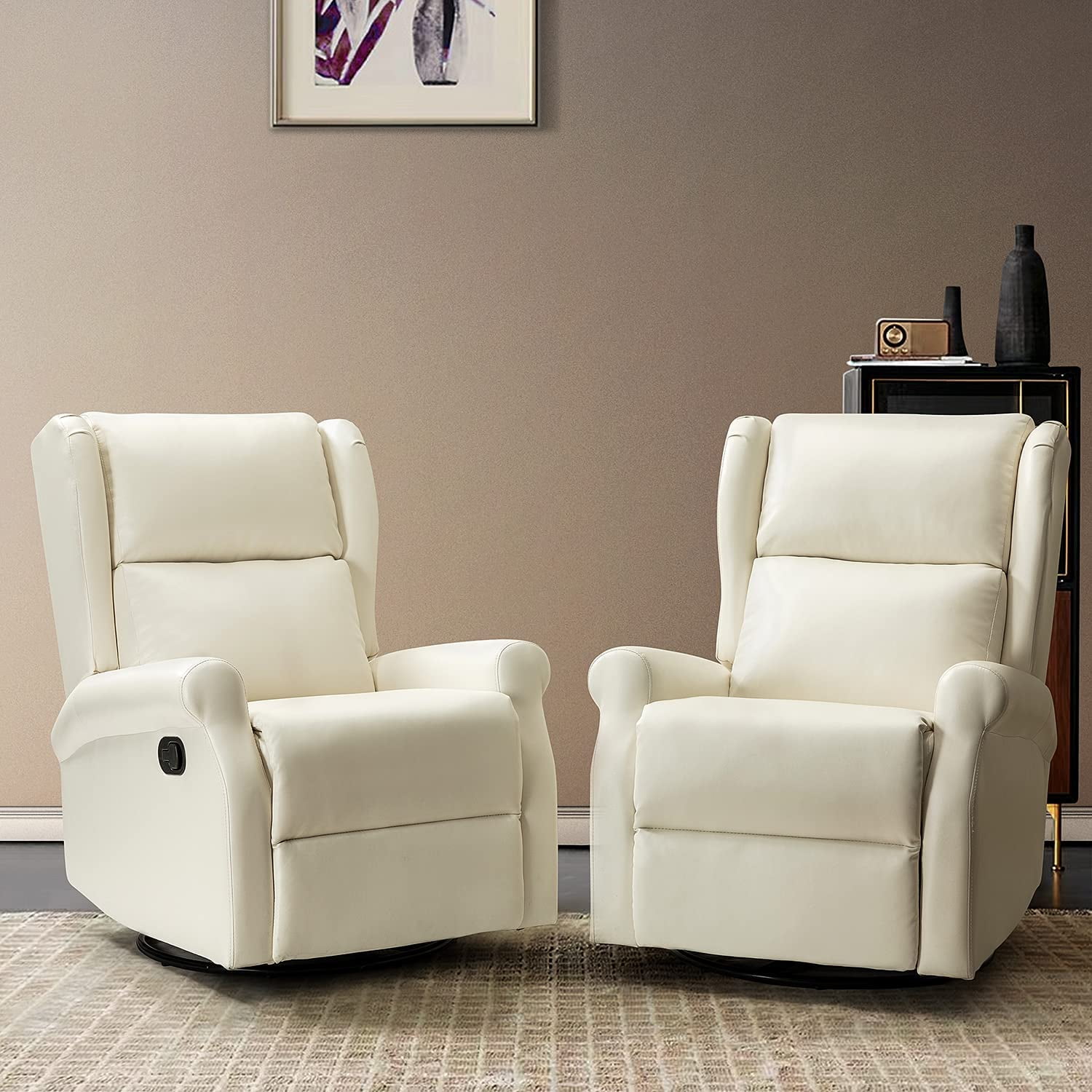 Faux Swivel Recliner Chair with Adjustable Backrest & Footrest Modern ...