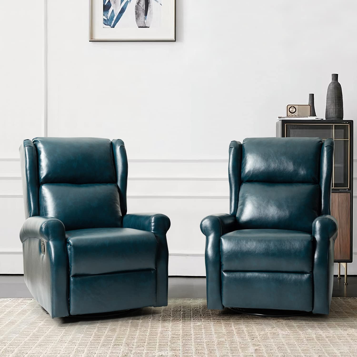 Faux Swivel Recliner Chair with Adjustable Backrest & Footrest Modern ...