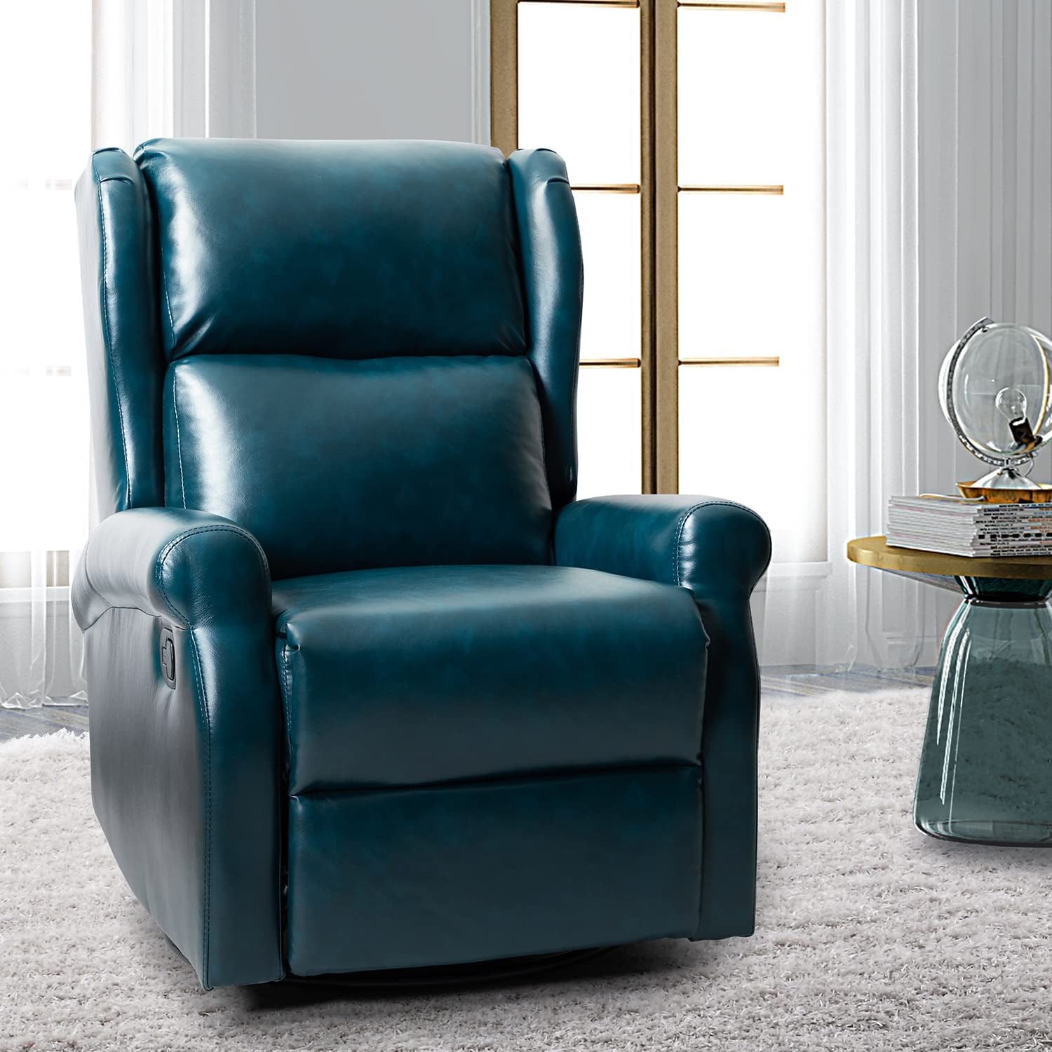 Faux Swivel Recliner Chair with Adjustable Backrest & Footrest Modern ...