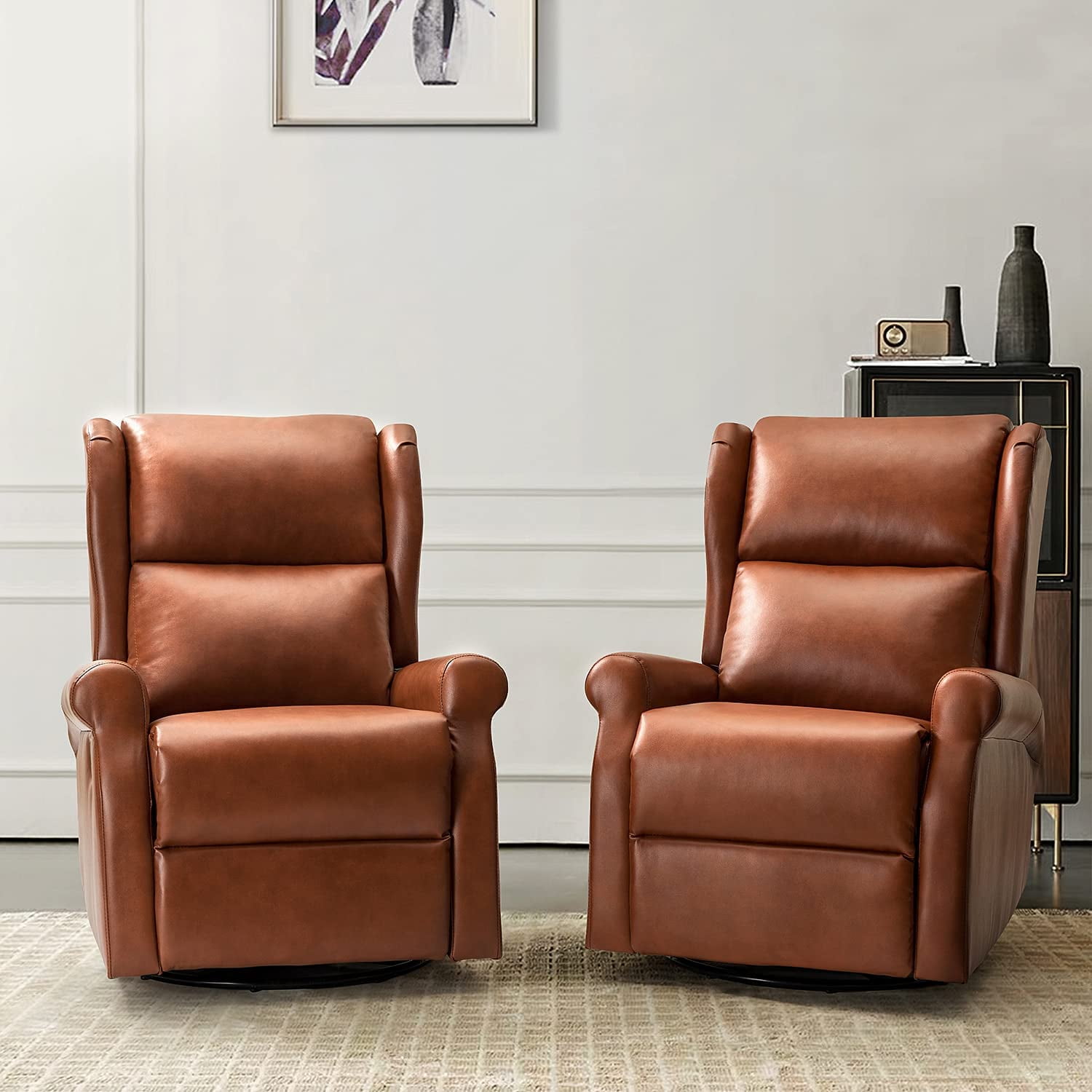 Faux Swivel Recliner Chair with Adjustable Backrest & Footrest Modern ...