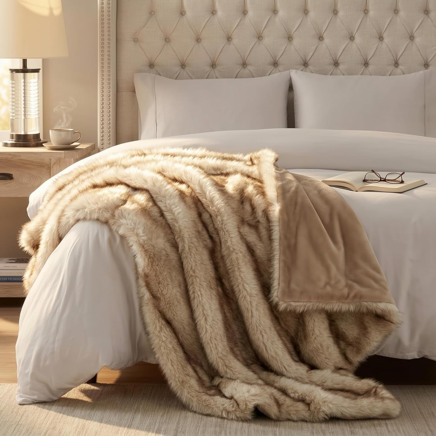 Faux Throw Blanket - Long Pile, Luxury Fluffy Fox Golden with Brown ...