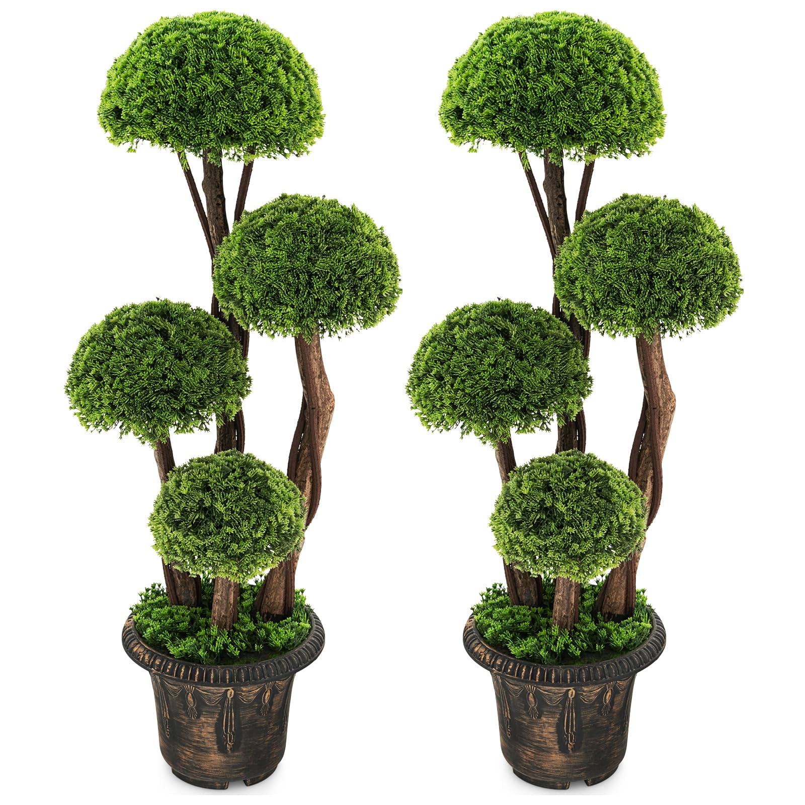 Faux Topiary Ball Trees Set of 2, 3 Ft Artificial Cypress Plants with ...