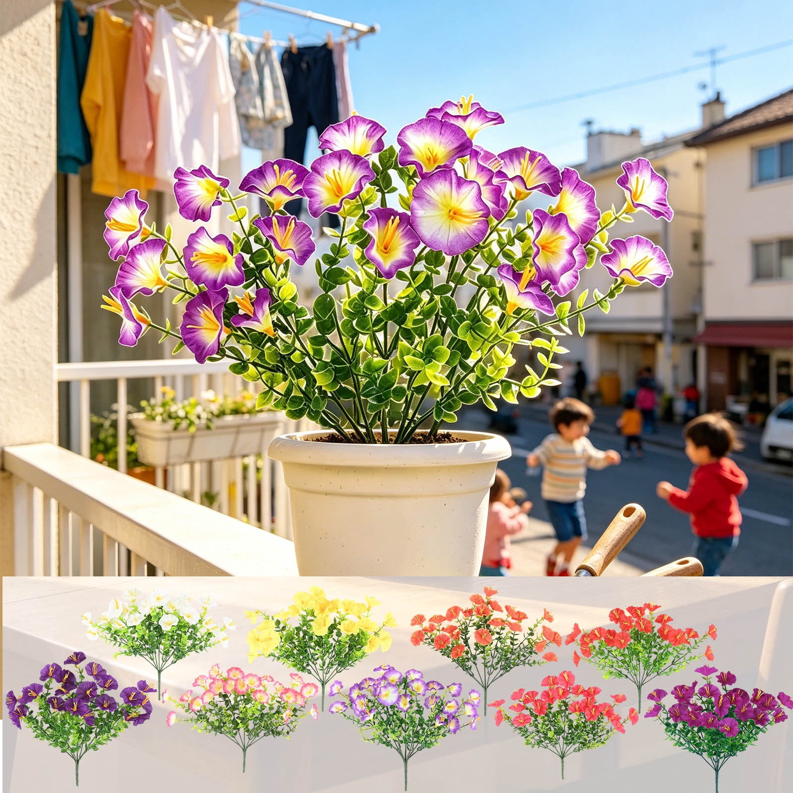 Faux Trumpet Flower Bushes,15in,Vivid Artificial Outdoor Plants ...