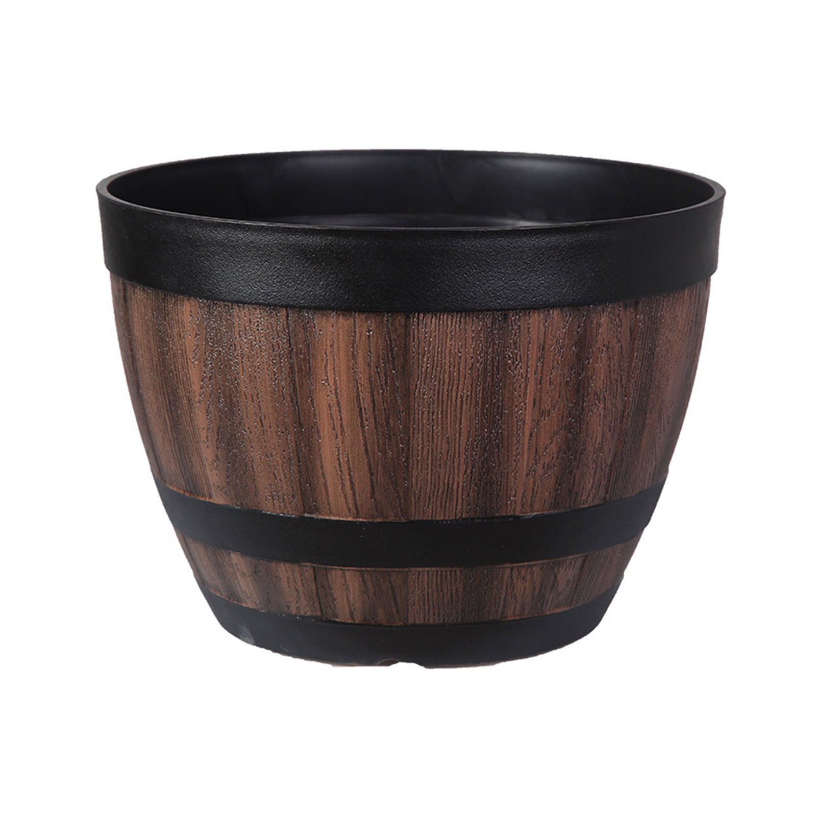 Faux Whiskey Barrel Planter with Tray, Plastic Barrel Shape Flower Pot ...