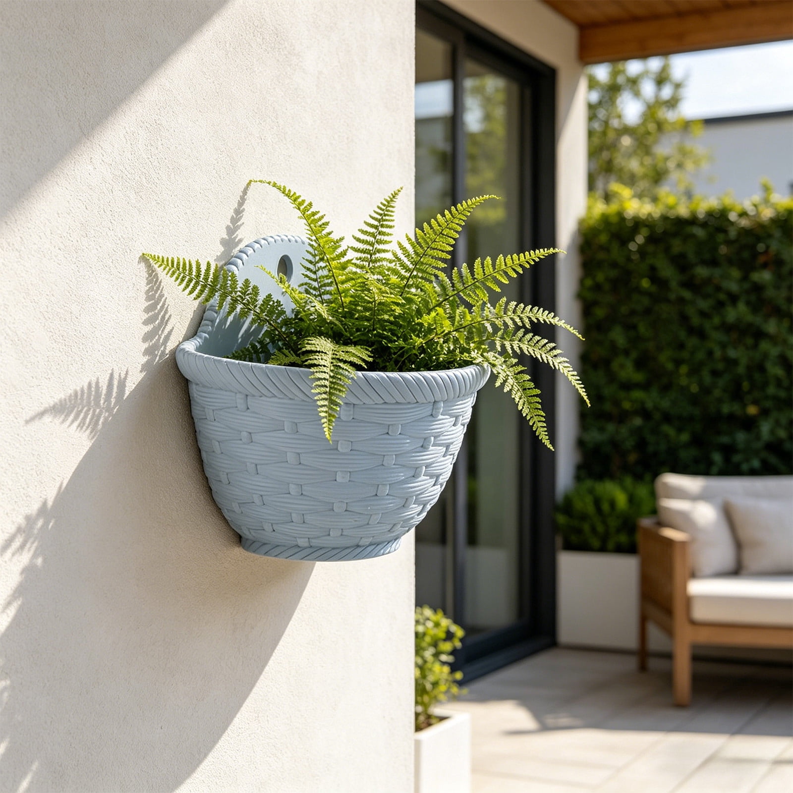 Faux Wicker Semi-Circular Wall-Mounted Planter, Lightweights Flower ...